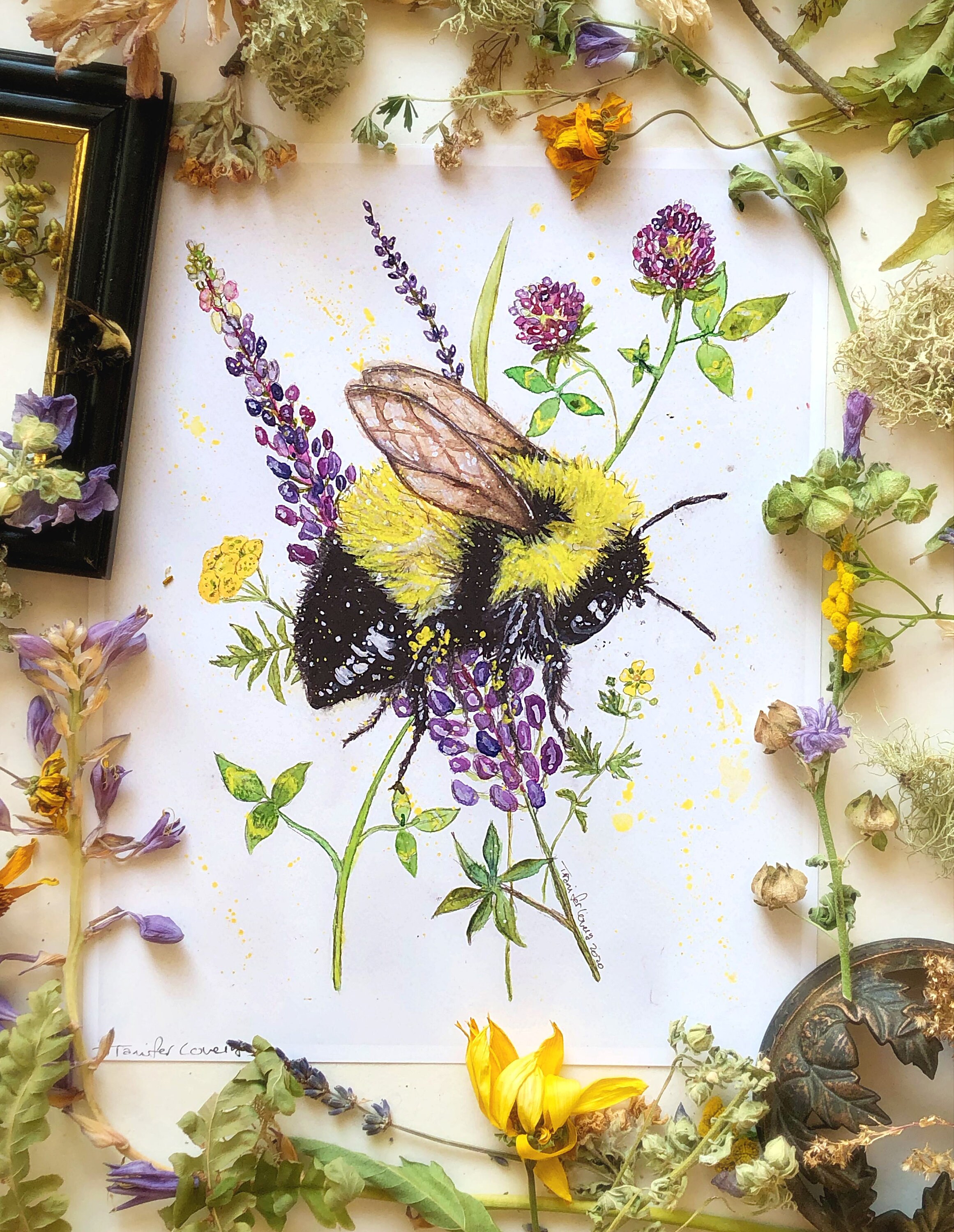 Bumble Bee Art Print Bee Art Bumble Bee Watercolor Floral - Etsy
