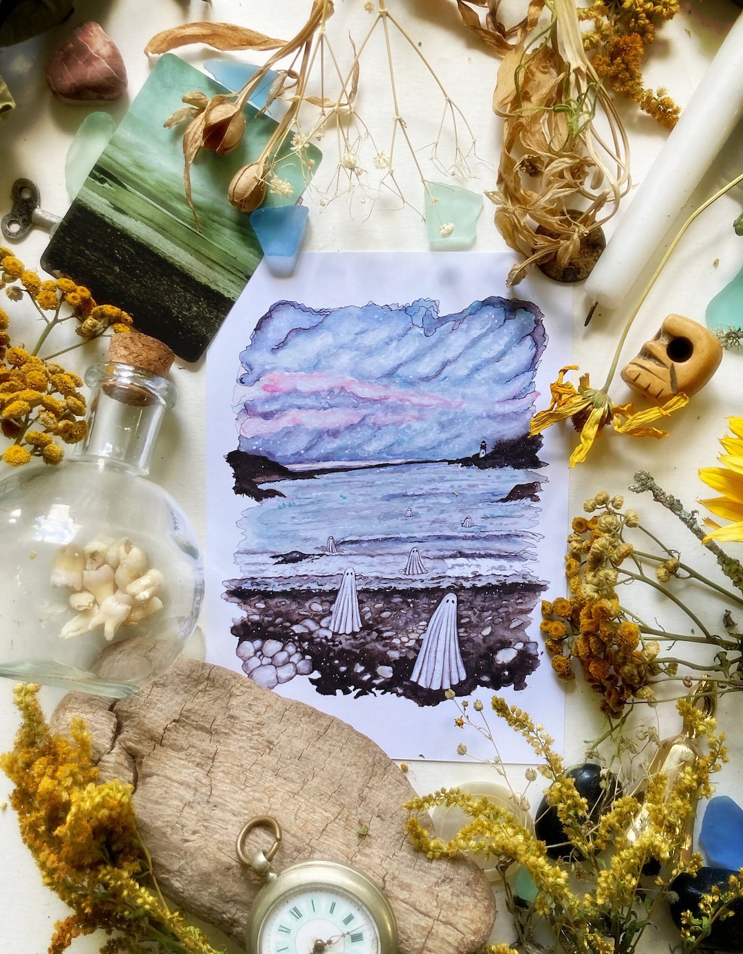 Haunted Beach, Art Prints, Halloween Art, Ghost Art, Ocean Art ...