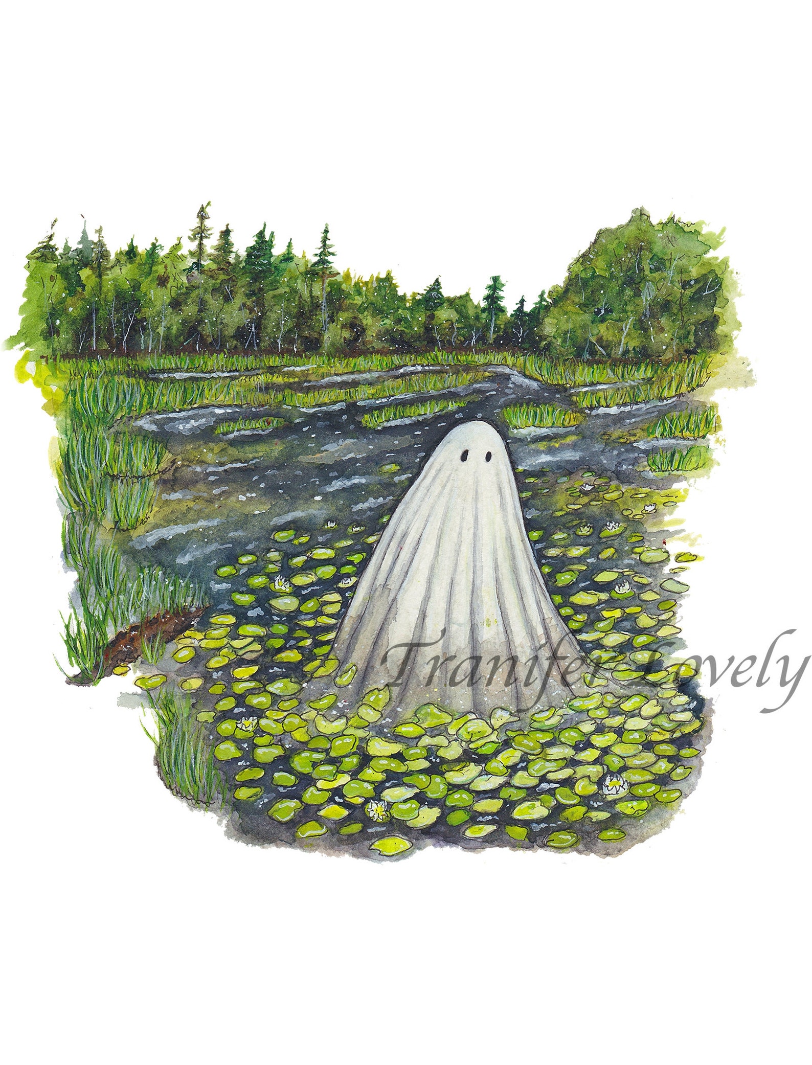 Haunted Lake Art Prints Ghost Art Halloween Art Forest - Etsy