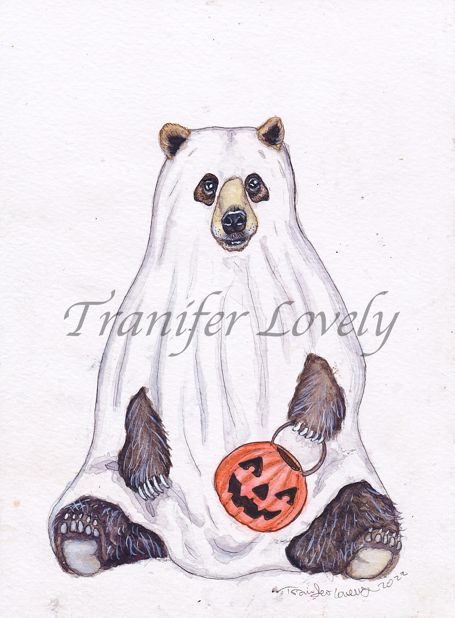 Ghost Bear Art Prints Bear Art Halloween Art Watercolor - Etsy
