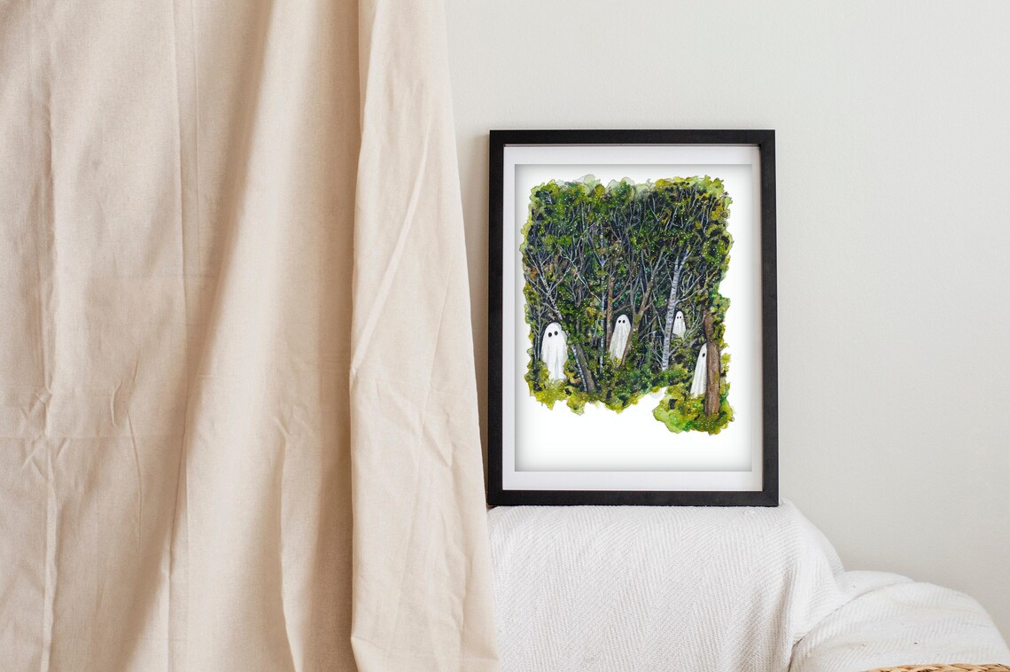 Haunted Forest Art Prints Halloween Art Ghost Art Forest - Etsy