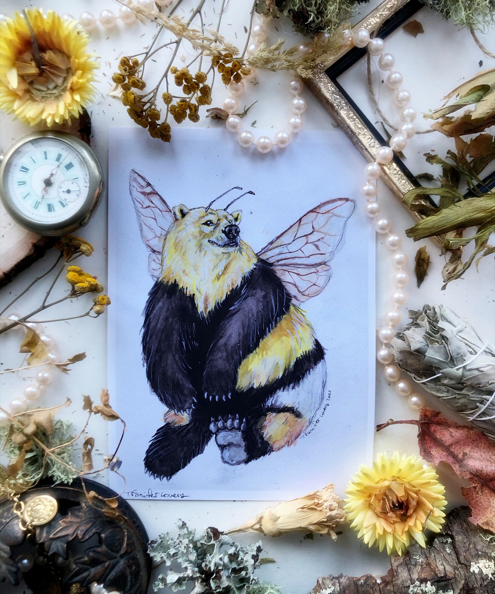 Bumble Bear Art Prints Watercolor Bear Bumblebee Painting - Etsy