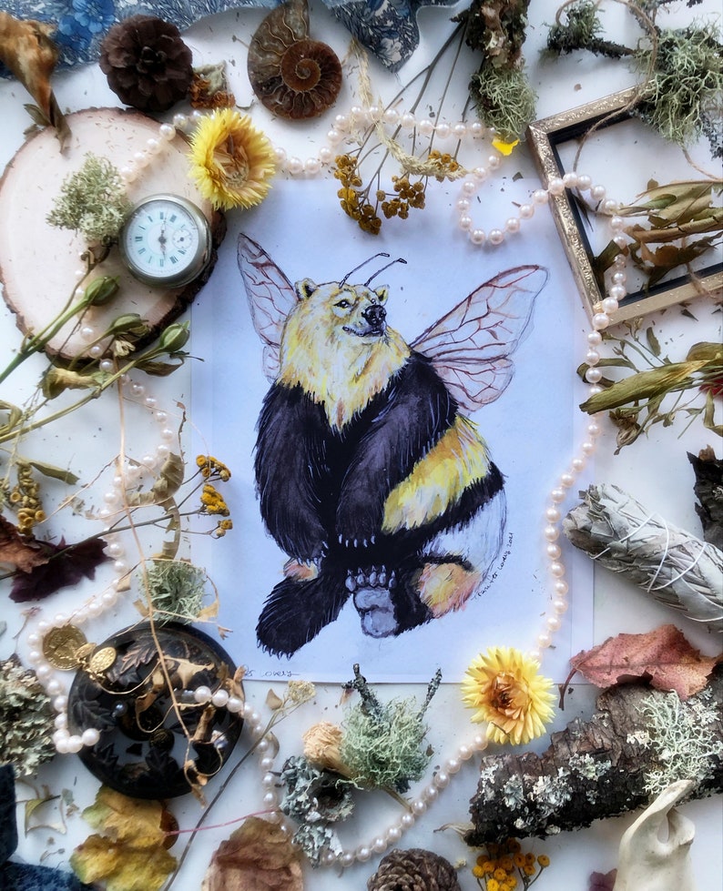Bumble Bear, Art Prints, Watercolor Bear, Bumblebee Painting, Bee Art ...