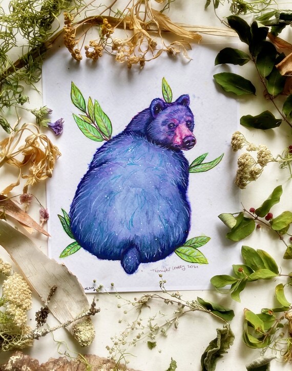 Blueberry Bear Prints Art Print Watercolor Painting Bear - Etsy