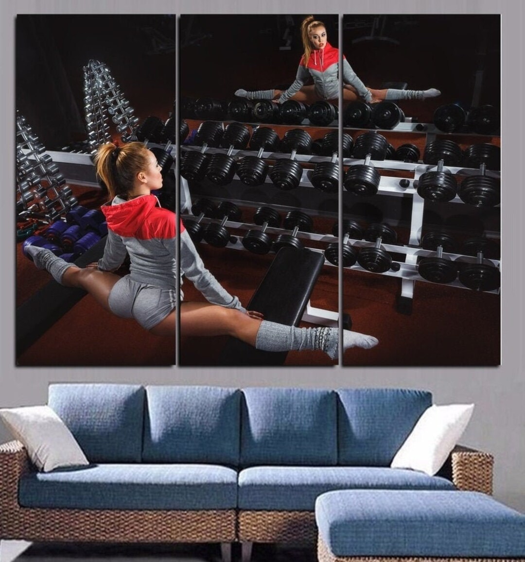 Exercise Poster 3 Panel / Workout Gym Canvas Framed / Sexy Fitness Wall ...