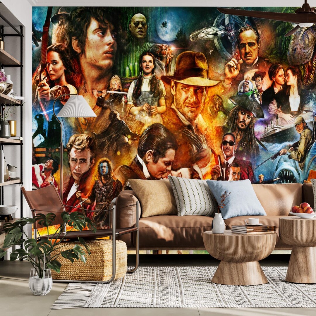 Movie Collage Wall Mural, Classic Movies Wall Art Peel and Stick ...
