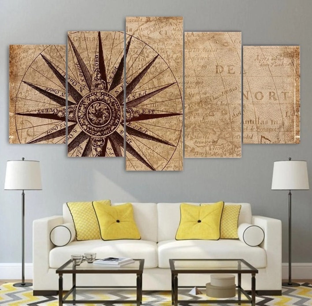 Vintage Nautical Map Wall Art Canvas Framed Print Compass Nautical ...