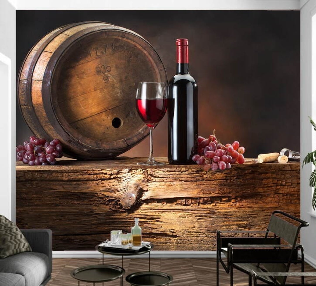 Vintage Wine Wall Mural Wallpaper, Red Wine Peel and Stick, Removable ...