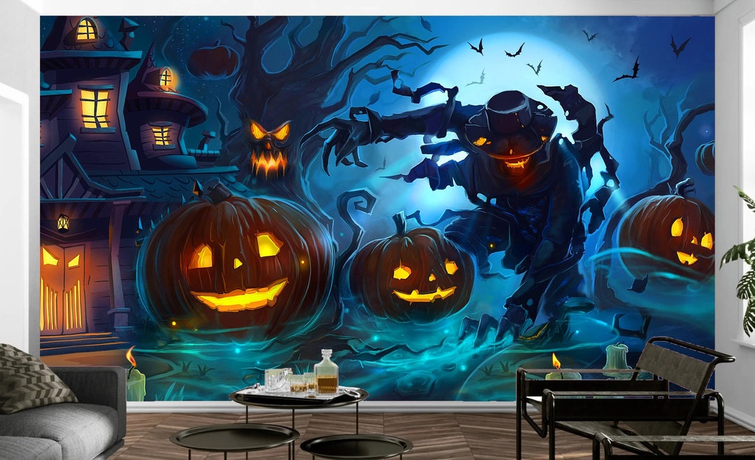 Halloween Wall Mural Art, Peel and Stick Wallpaper Horror Removable ...