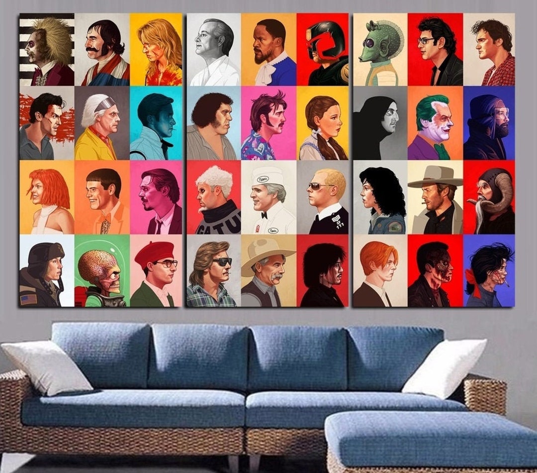 Movie Collage Wall Art, Famous Movie Characters, Canvas Framed HD ...