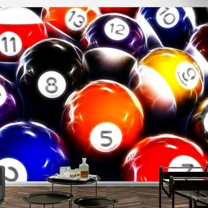Pool Balls Wall Mural Wallpaper, Game Room Billiards Peel and Stick ...