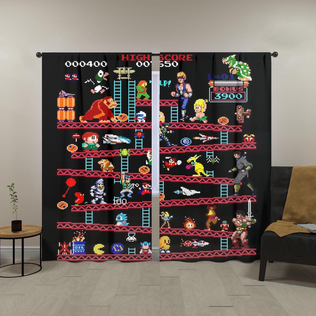 Retro Gamer Curtains, 80s Video Game Window Curtains, Colorful Curtain ...