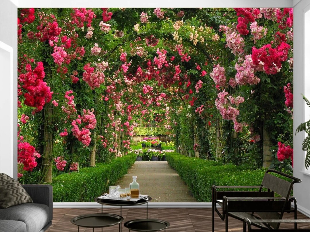 Rose Garden Wall Mural Wallpaper, Floral 3D Rose Peel and Stick Decal ...