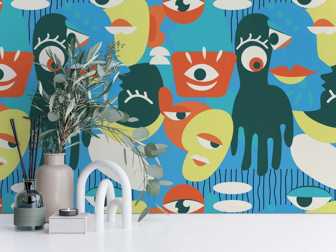 Blue Abstract Wallpaper for Living Room or Bedroom, Modern Colorful ...