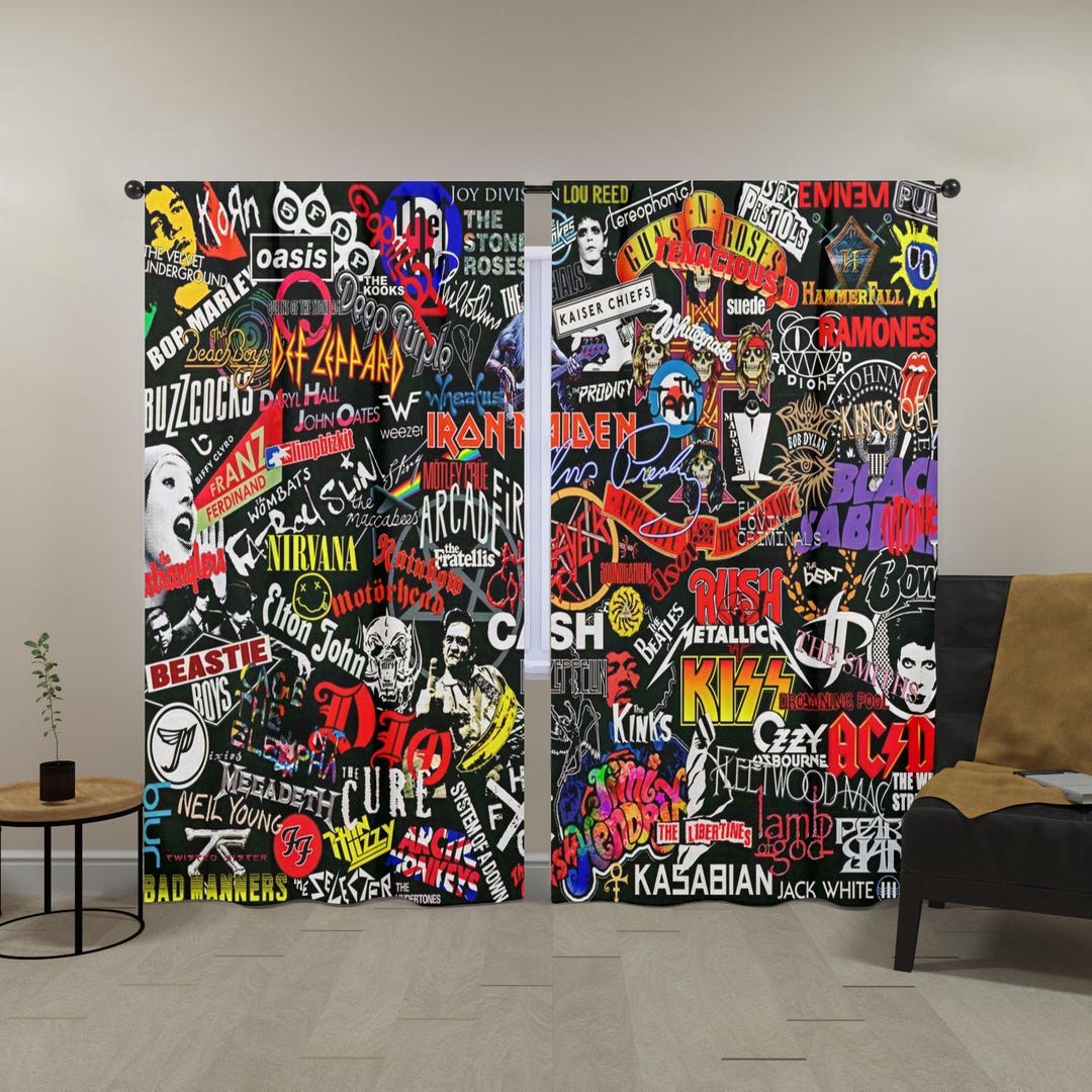 Rock Music Window Curtains, Classic Rock Band Room Curtains, Rock and ...
