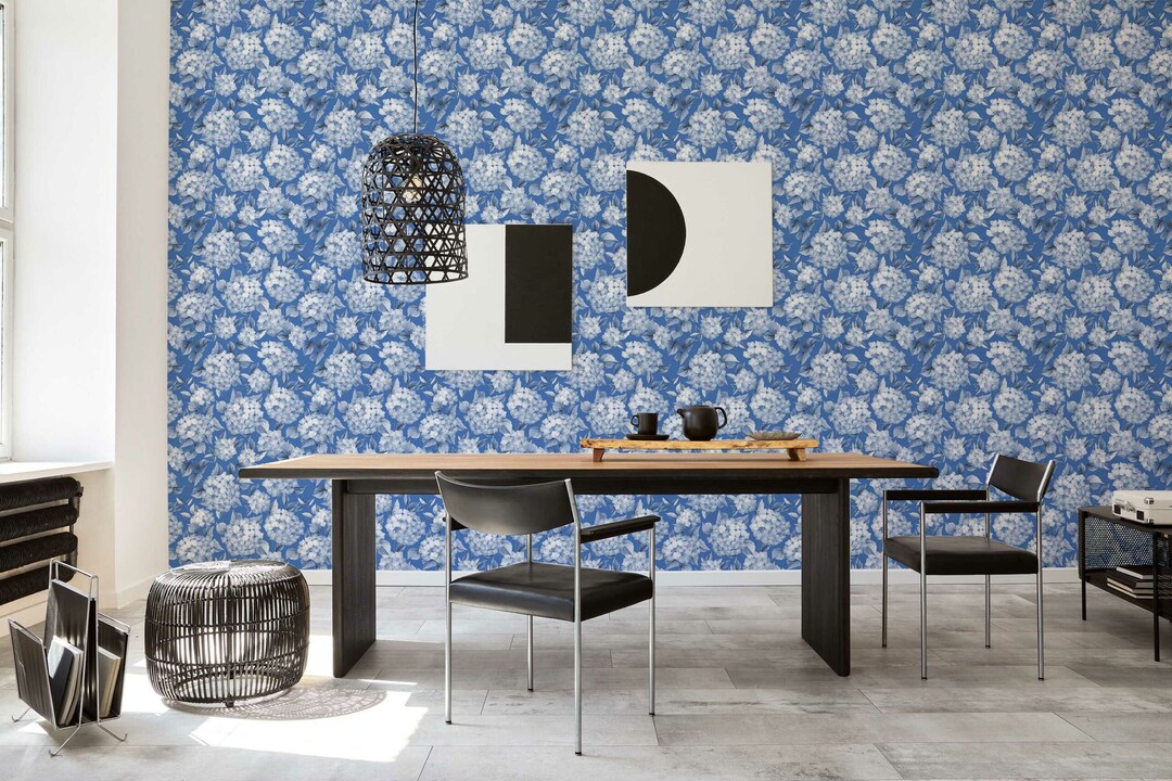 Hydrangeas Blue Wallpaper for Living Room Flower Pattern Peel - Etsy