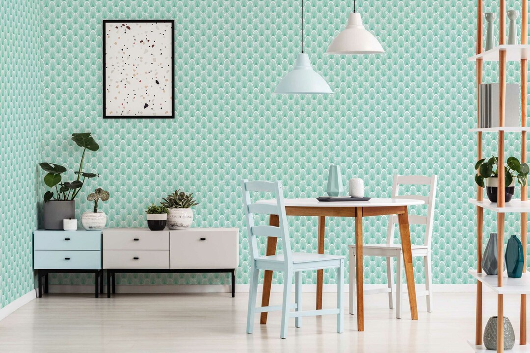 Turquoise Retro Wallpaper for Living Room, Pattern Wallpaper Peel and ...
