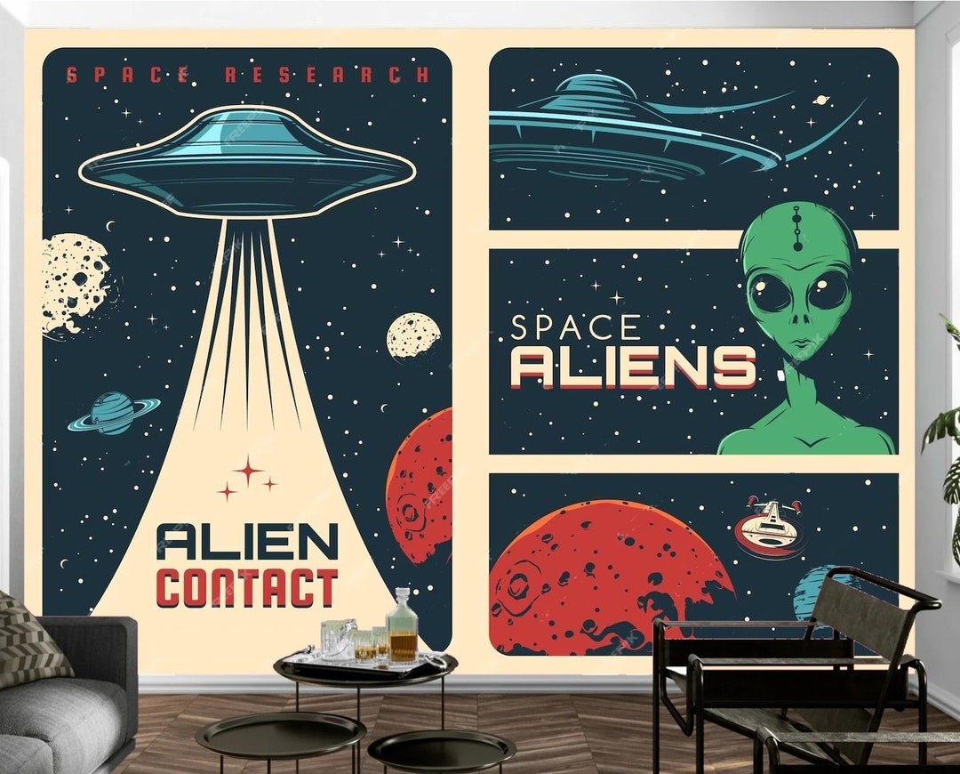 Alien Contact Wall Mural Wallpaper, Alien Wall Decal Peel and Stick ...