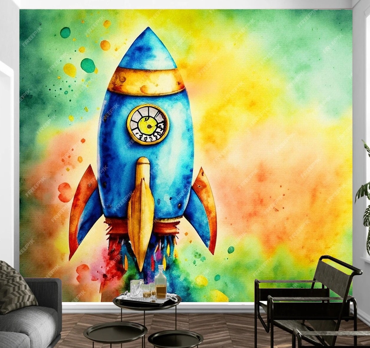 Rocket Ship Wall Mural Wallpaper, Large Kids Room Peel and Stick ...