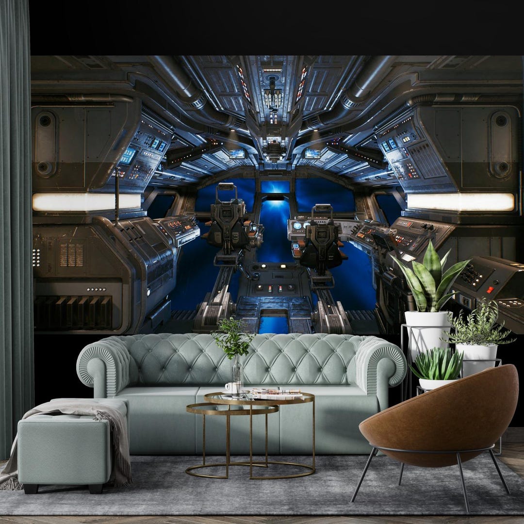 Space Station Wall Mural Spaceship Cockpit Wallpaper, Outer Space Stick ...
