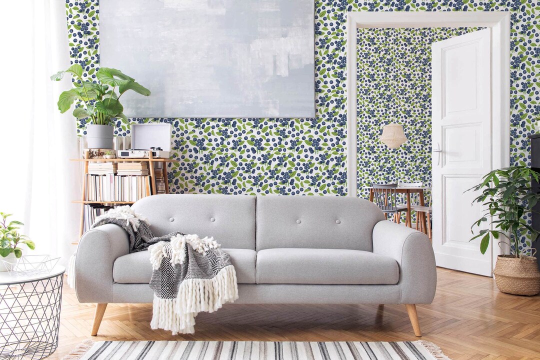 Blueberry Blue Wallpaper for Dining Room Green Peel and Stick - Etsy