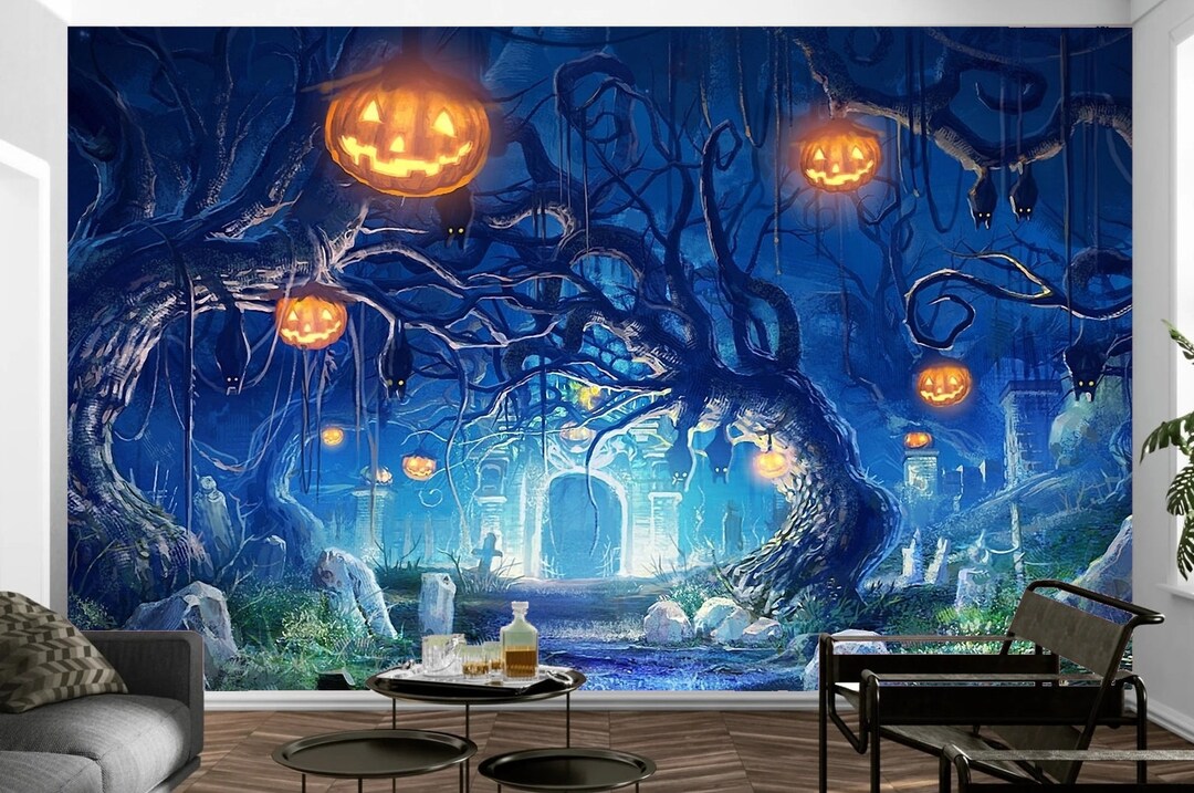 Large Halloween Wall Mural Art, Peel and Stick Wallpaper Horror ...
