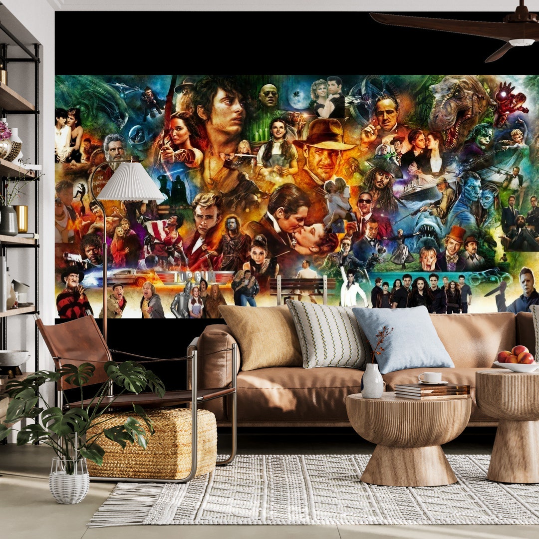 Movie Collage Wall Mural, Classic Movies Wall Art Peel and Stick ...