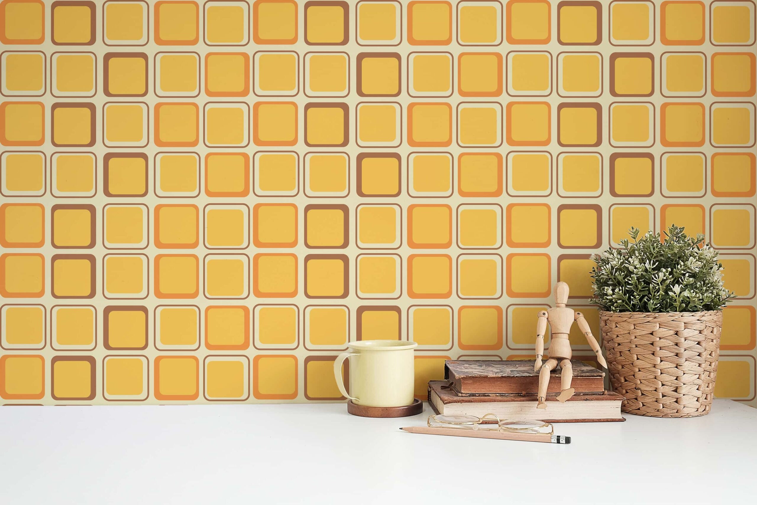 Yellow Retro 70s Wallpaper for Living Room or Bedroom, Peel and Stick ...