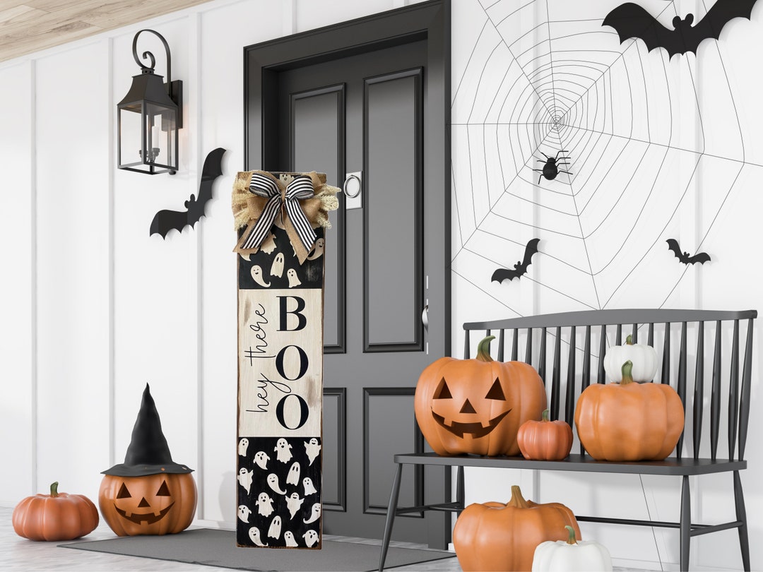 Hey There Boo Ghost Sign: Solid Wood Modern Rustic Halloween Porch ...
