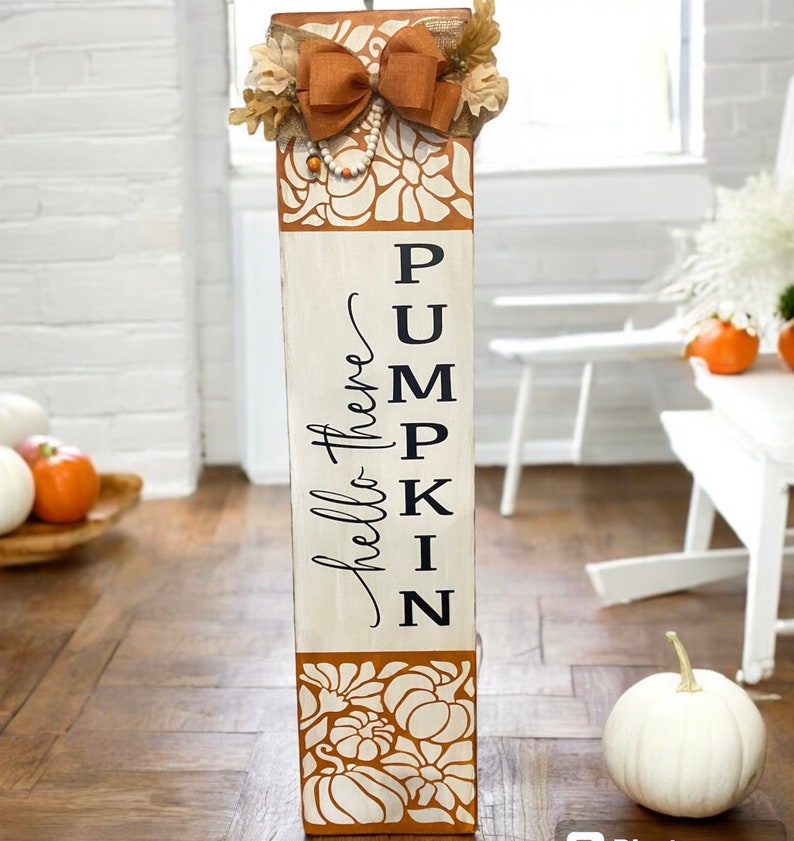 Hello There Pumpkin Wood Sign: Vintage Floral Style Fall Porch Decor (4 ...