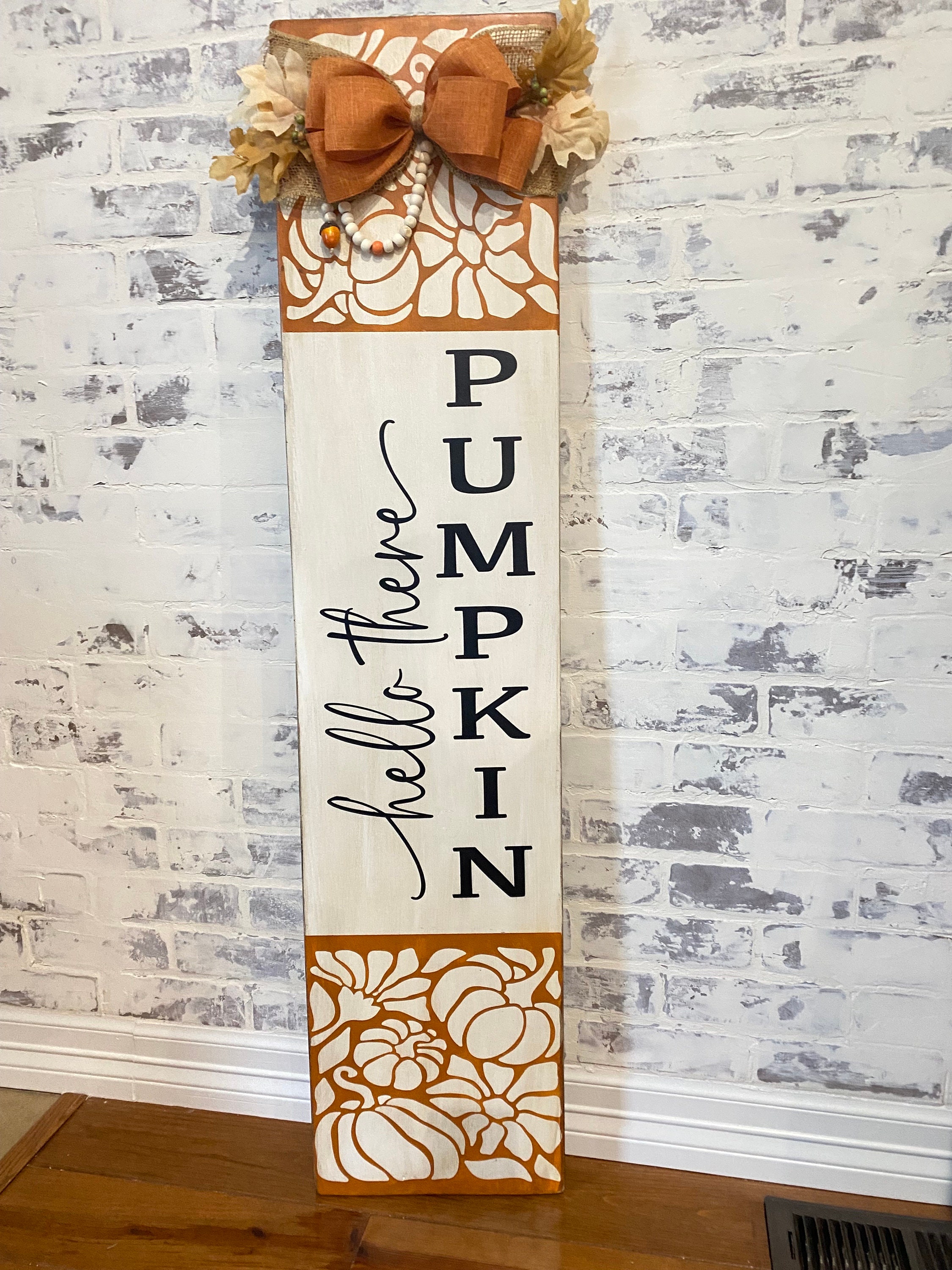Hello There Pumpkin Wood Sign: Vintage Floral Style Fall Porch Decor (4 ...