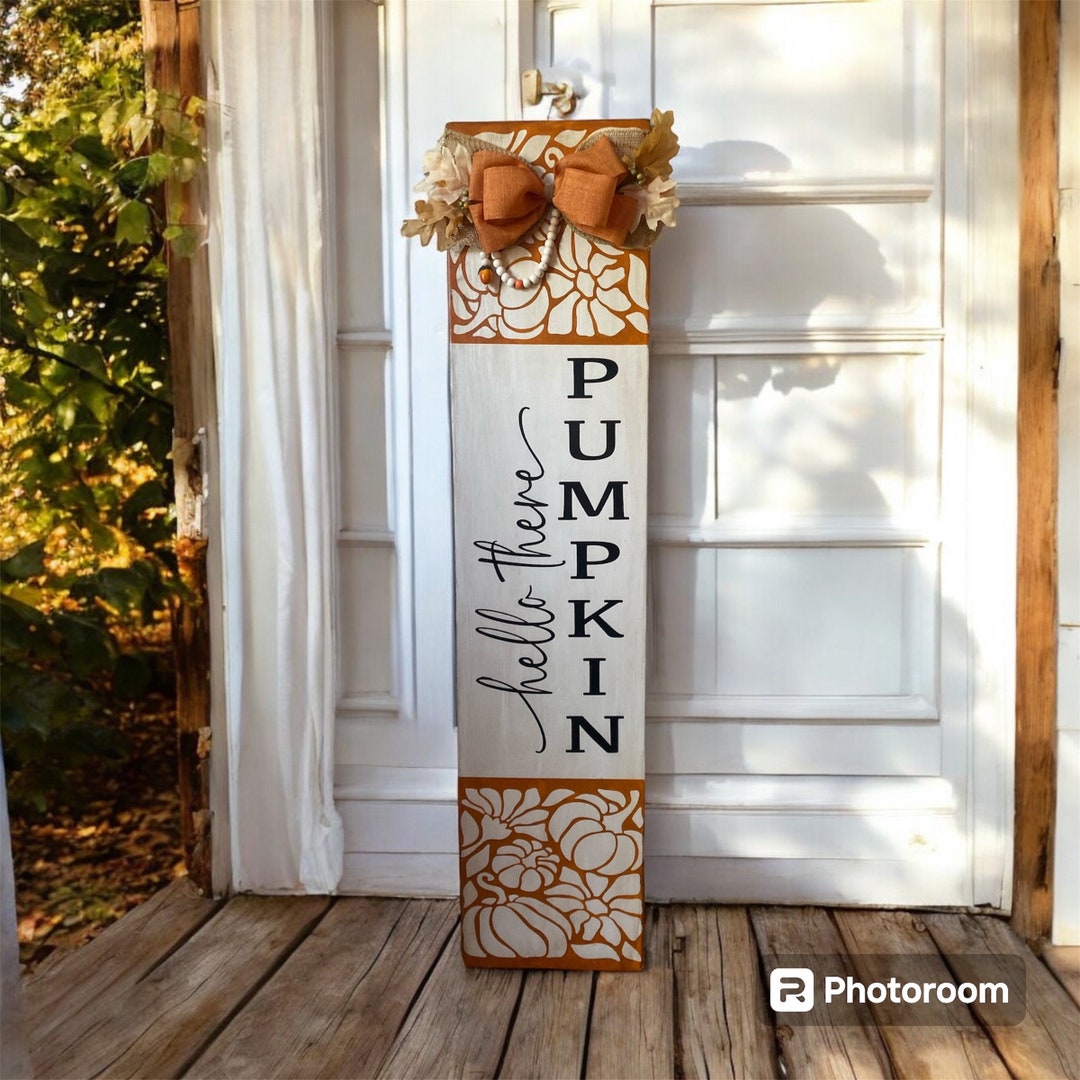 Hello There Pumpkin Wood Sign: Vintage Floral Style Fall Porch Decor (4 ...