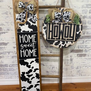 Howdy Door Hanger, Cow Print Round Welcome Sign, Door Sign, Western ...