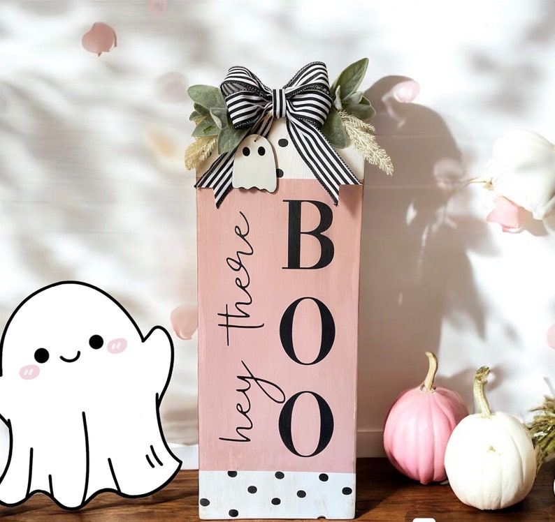 Pink Halloween Ghost Wood Sign: Boho Farmhouse Porch Decor - Etsy