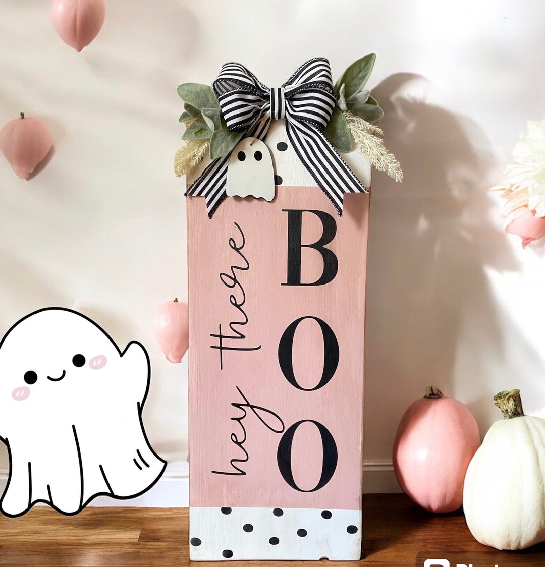 Hey There Boo Wood Sign, Pink Halloween, Cute Ghost Sign, Boho ...