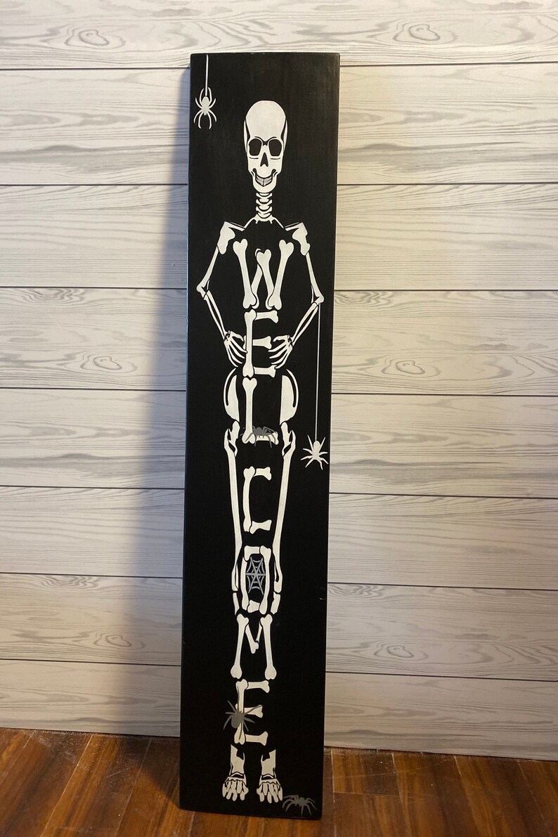 Welcome Skeleton Wood Porch Sign Halloween Sign Farmhouse - Etsy