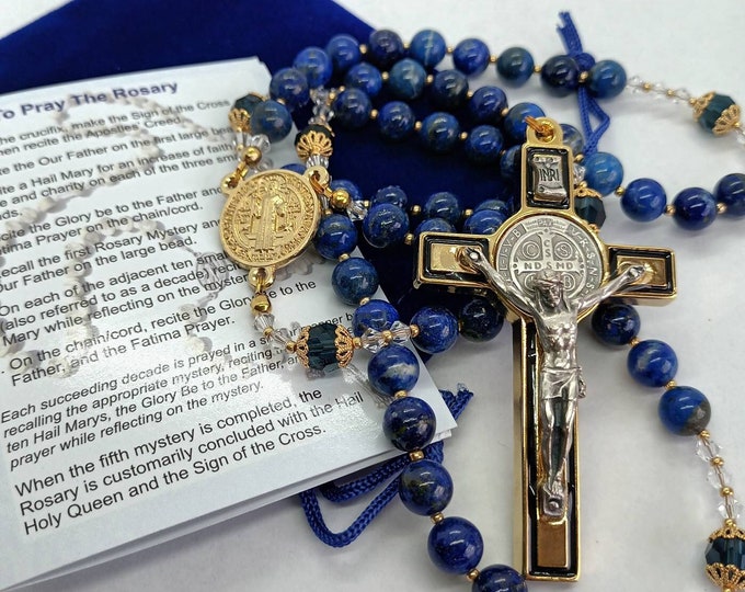 St Benedict Rosary | Lapis Lazuli | Extra Large Crucifix - Etsy