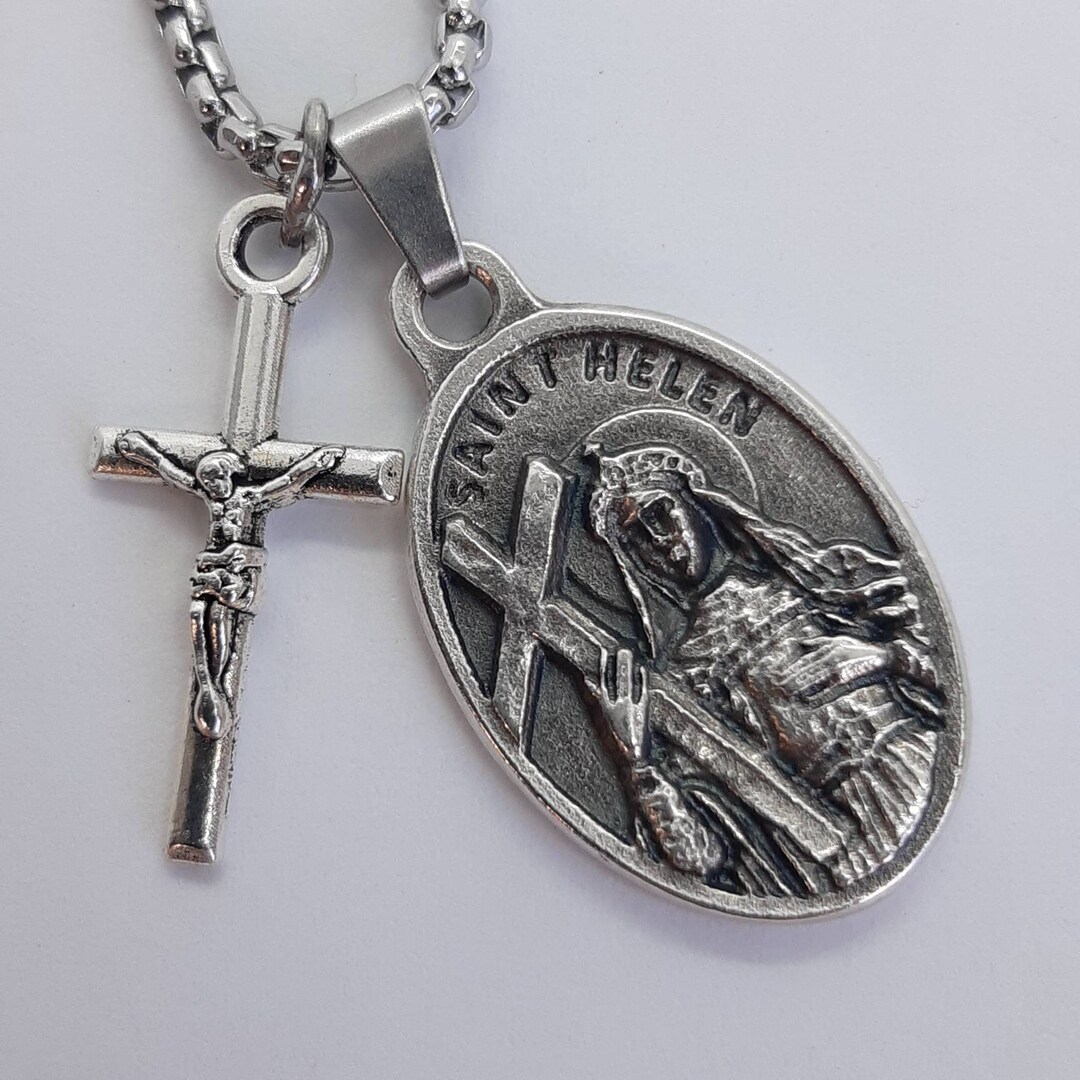 St Helen, St Helena, Necklace. Stainless Steel Box Chain With Saint ...
