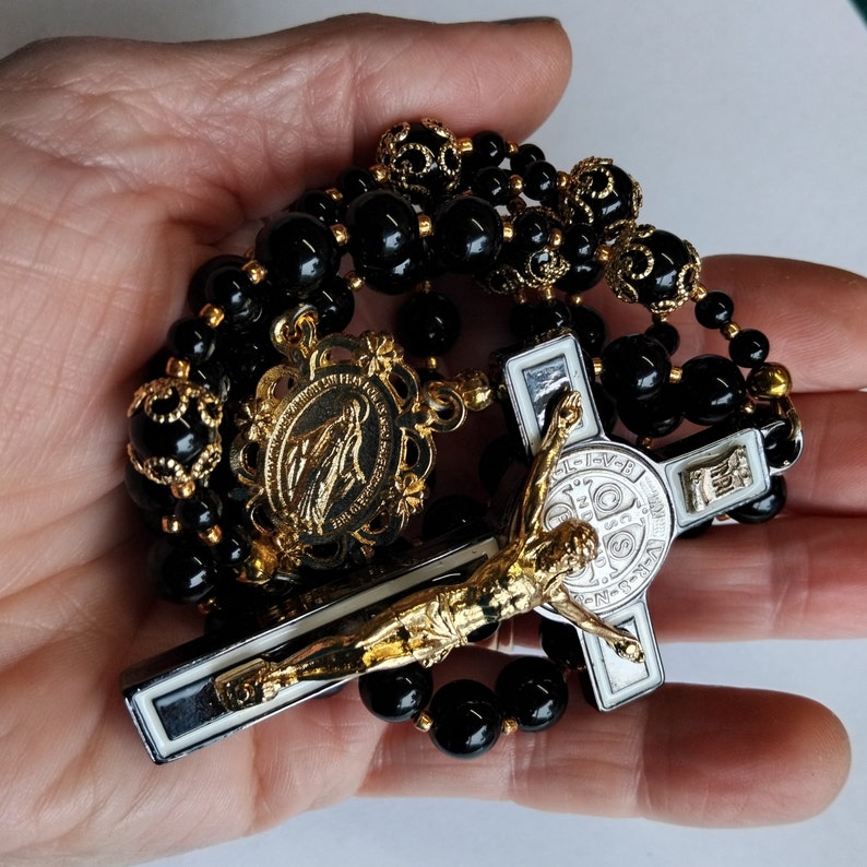 St Benedict Rosary Handmade Polished Onyx Extra Large Crucifix ...