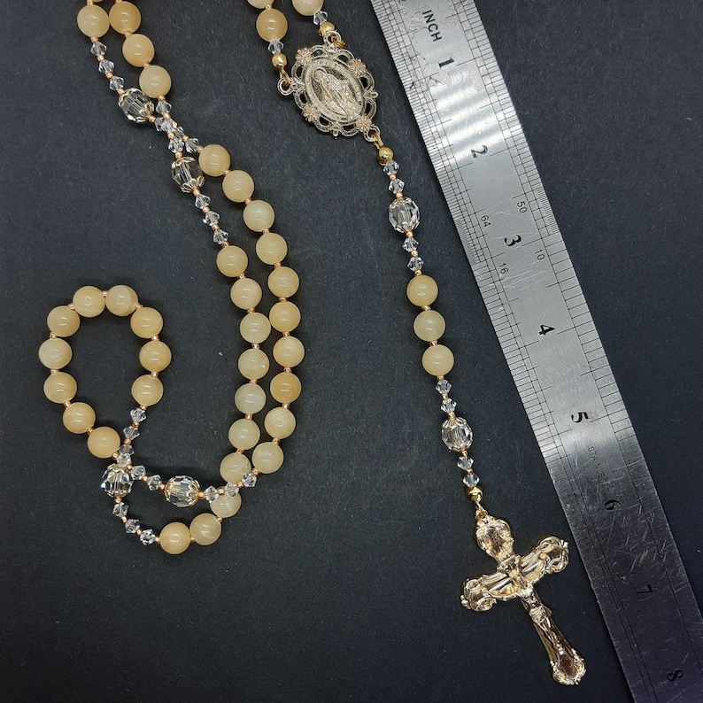 Handmade Natural Honey Jade Yellow Rosary With Italian Gold Toned ...