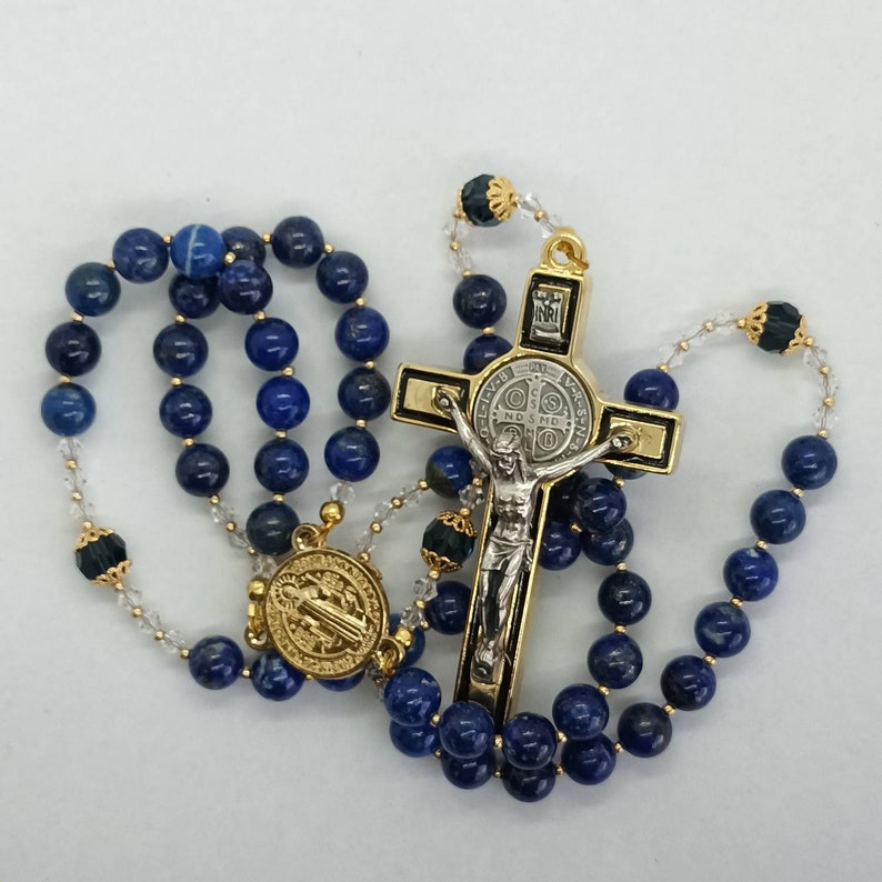 St Benedict Rosary | Lapis Lazuli | Extra Large Crucifix - Etsy