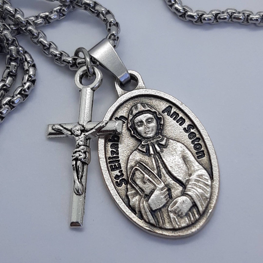 St Elizabeth Ann Seton Necklace. Stainless Steel Box Chain With Saint ...