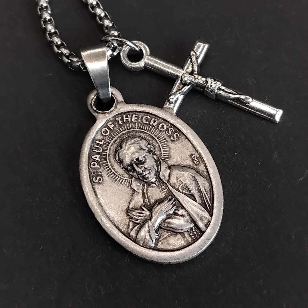 St Paul of the Cross Necklace. Stainless Steel Box Chain With Saint ...