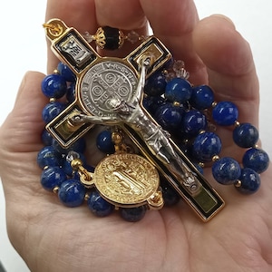 St Benedict Rosary | Lapis Lazuli | Extra Large Crucifix - Etsy