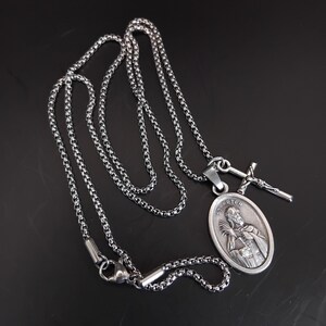 St Peter Necklace. Stainless Steel Box Chain With Saint Medal and ...