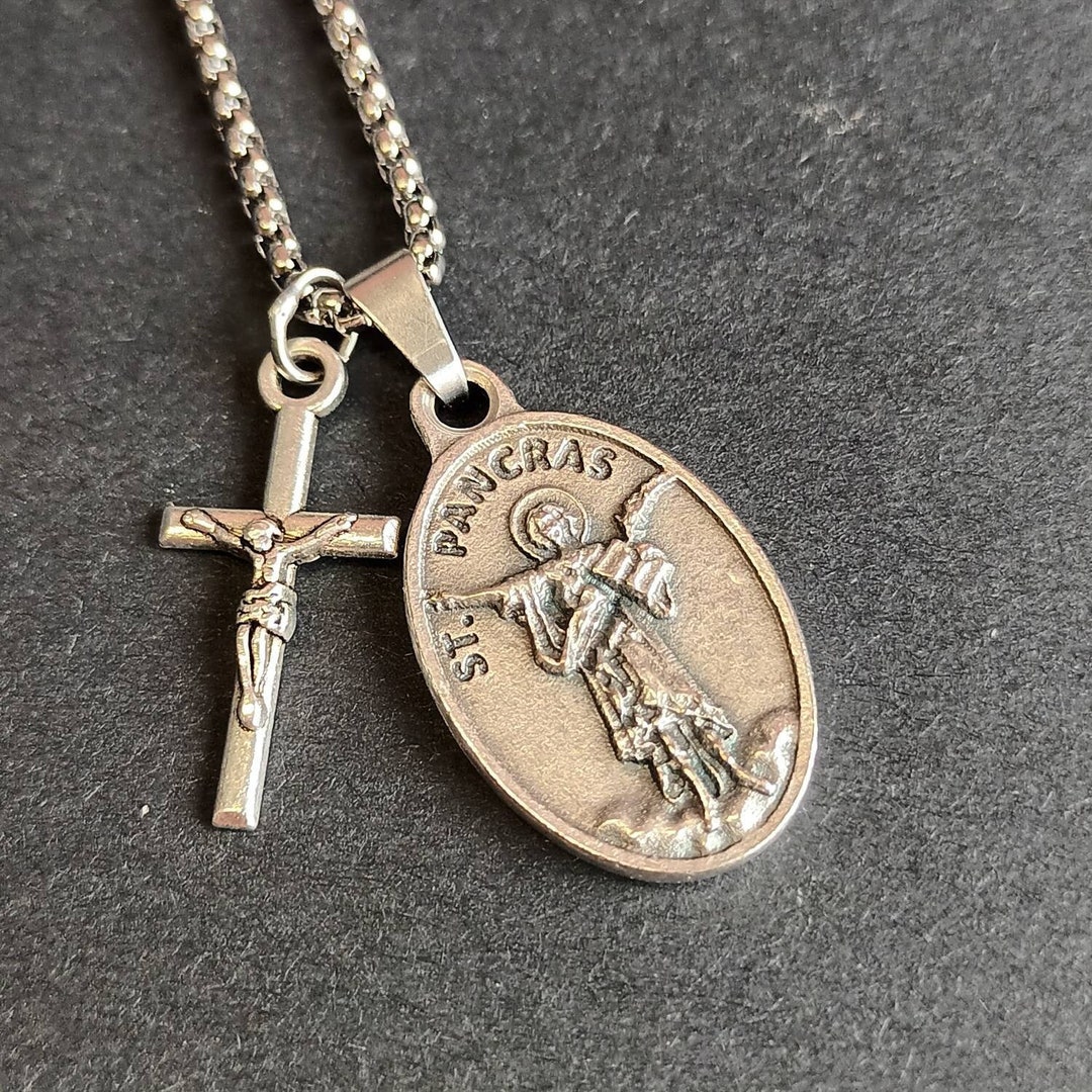 St Pancras Medal With Crucifix on Stainless Steel Chain - Etsy