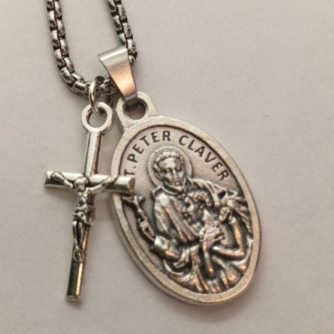St Peter Claver | Stainless Steel Box Chain With Saint Medal and ...