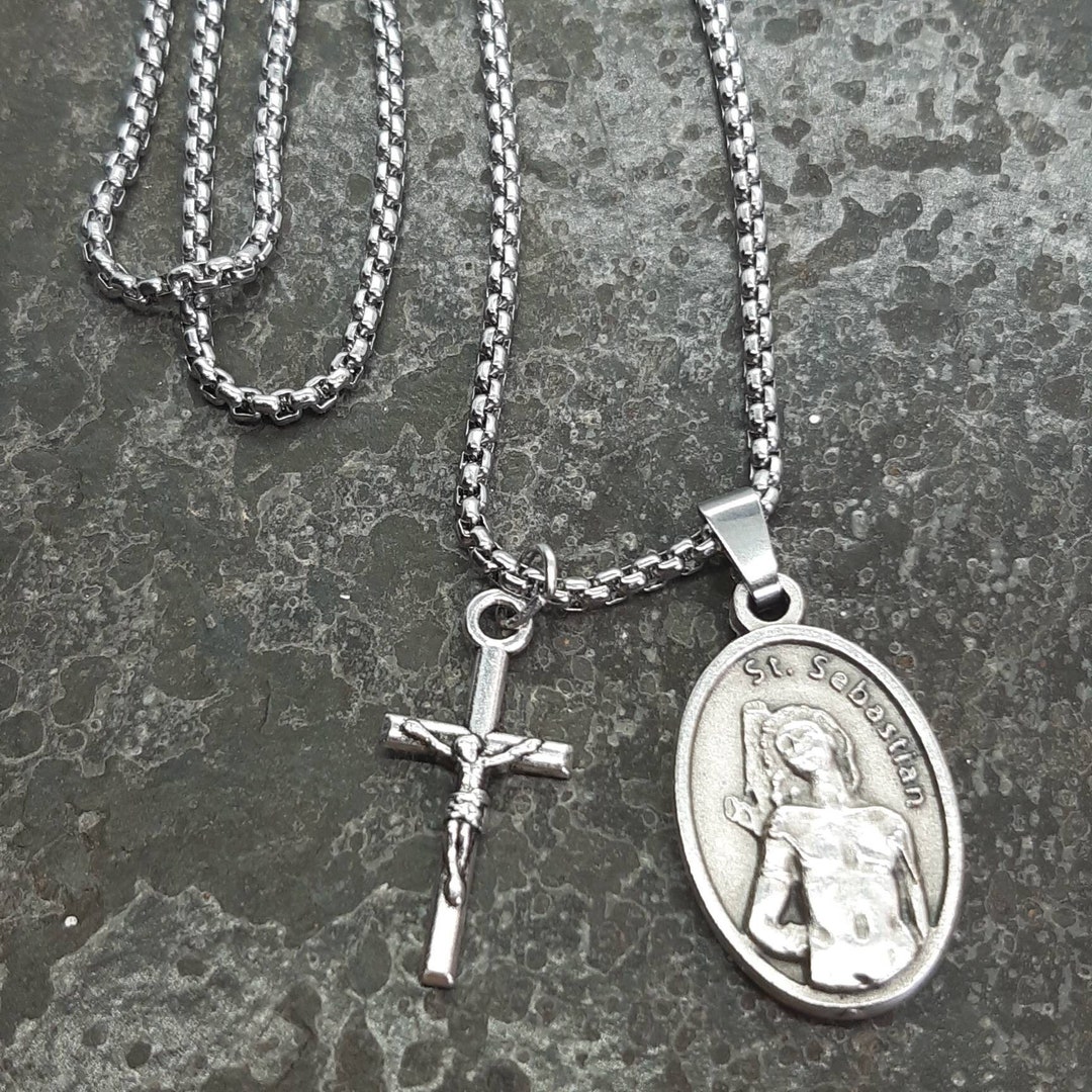 St Sebastian Necklace With Saint Medal and Crucifix. - Etsy