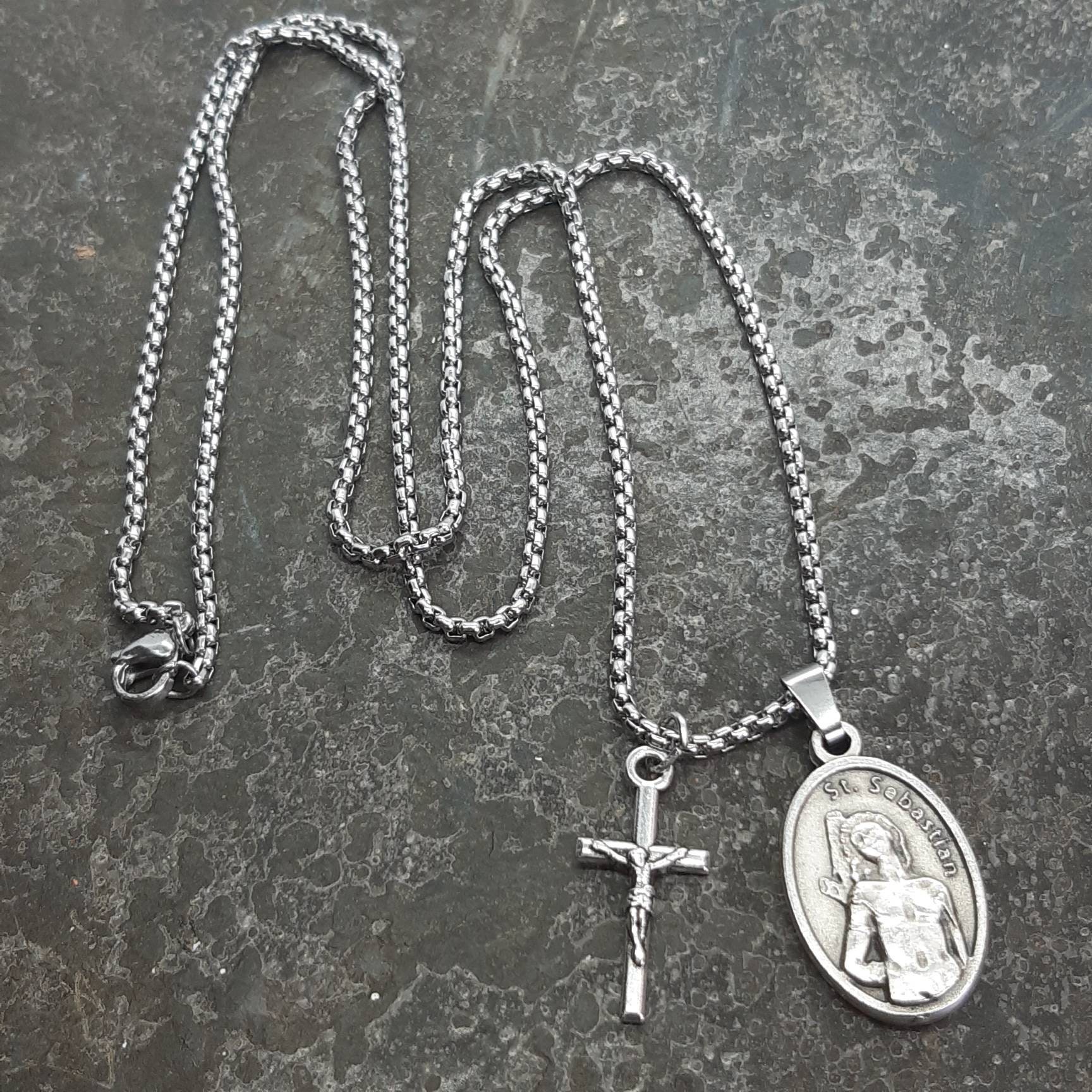 St Sebastian Necklace With Saint Medal and Crucifix. - Etsy