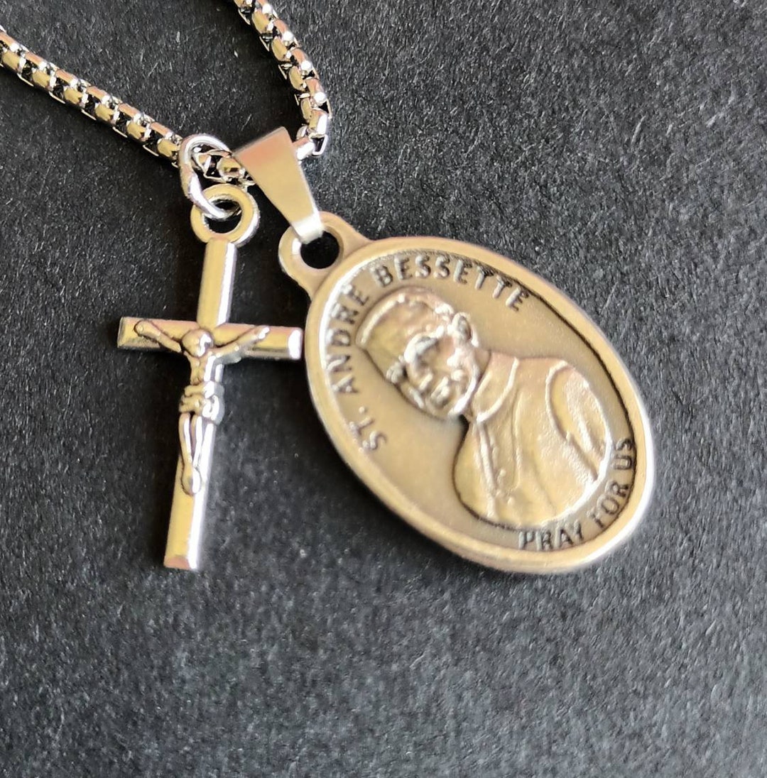 St Andre Bessette Necklace. Stainless Steel Box Chain With Saint Medal ...